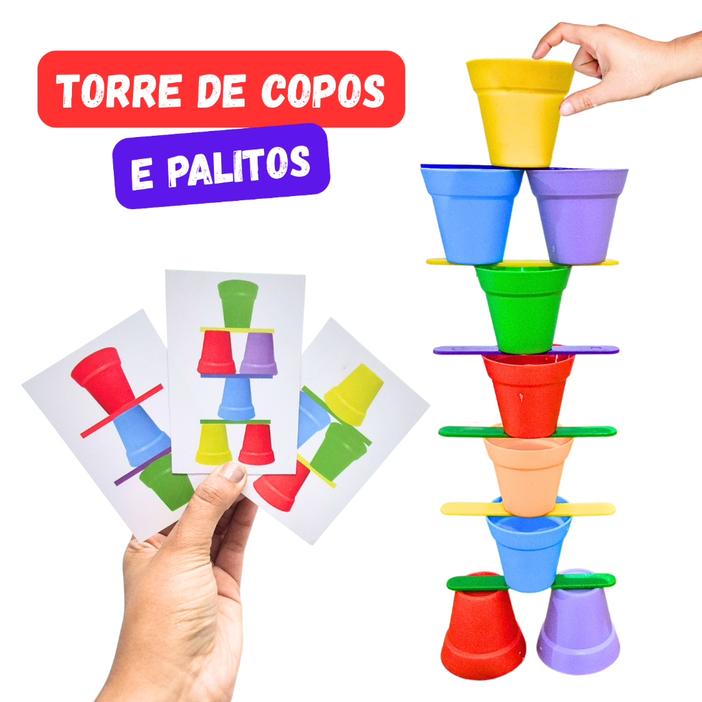 Torre de Copos + Palitos Jogo Equilíbrio Concentração Caiu Perdeu ...