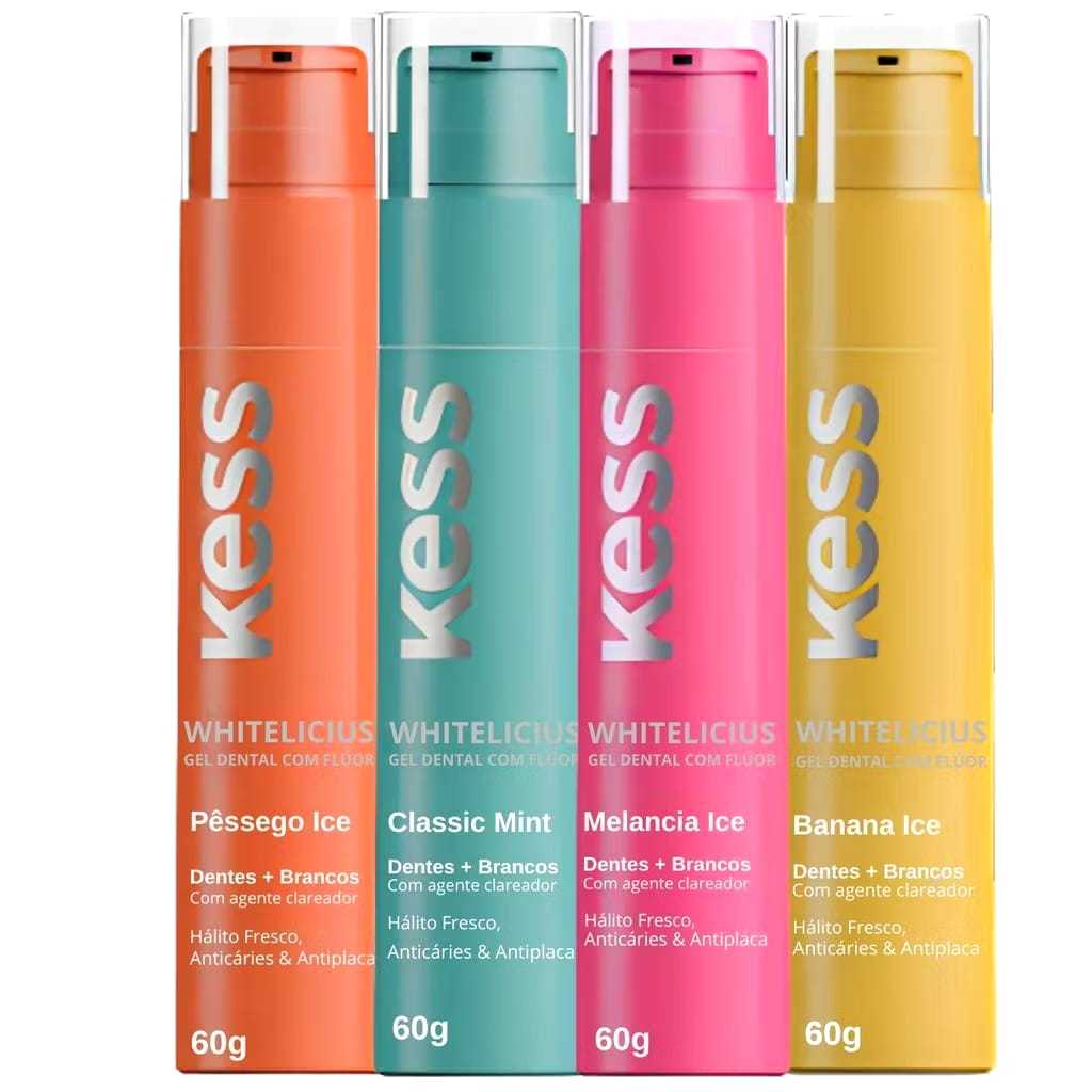 KIT KESS GEL DENTAL WHITELICIOUS COM 4 (BANANA ICE+MELANCIA ICE+PÊSSEGO ...