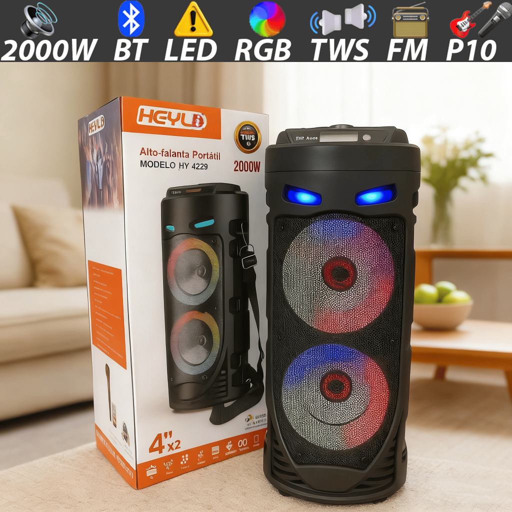 Caixa de Som Bluetooth Portátil Grande Com Microfone+Controle Remoto ...