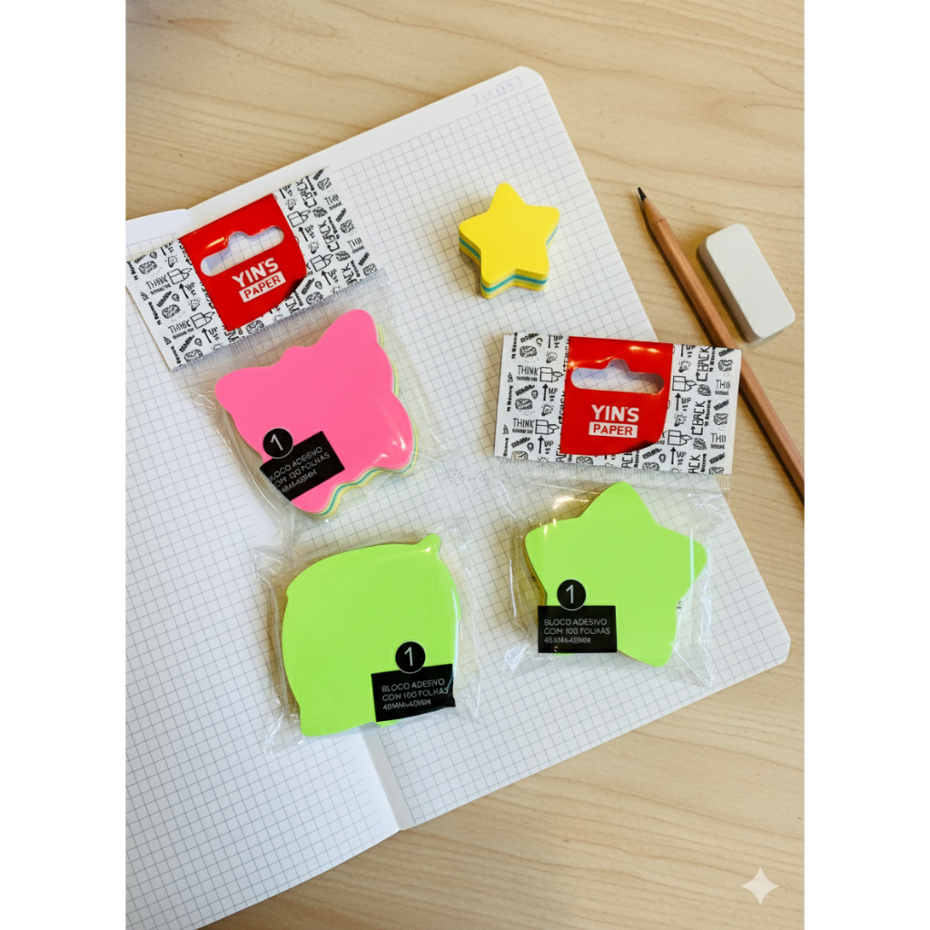 Kit 3 Blocos Adesivos Coloridos YINS PAPER 100 Folhas Cada – Post-it ...