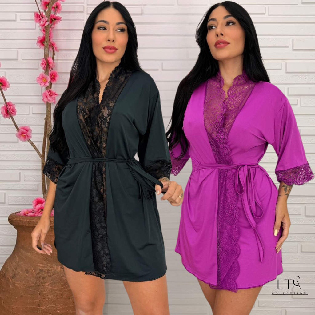 Robe Feminino Noiva Renda Luxo Roupão Banho Kimono Roupa Dormir ...