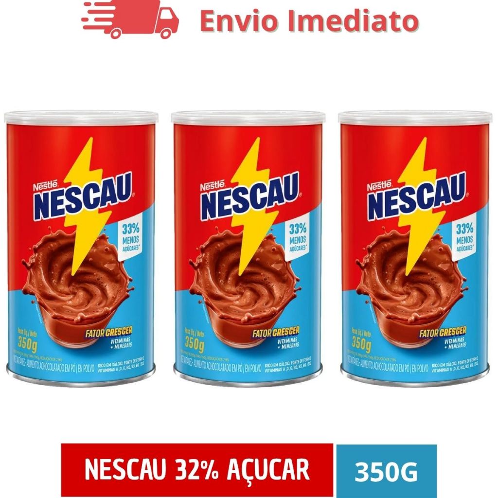 Kit 3 Achocolatado Em Pó Nescau 33% Menos Açúcares 350g | Shopee Brasil