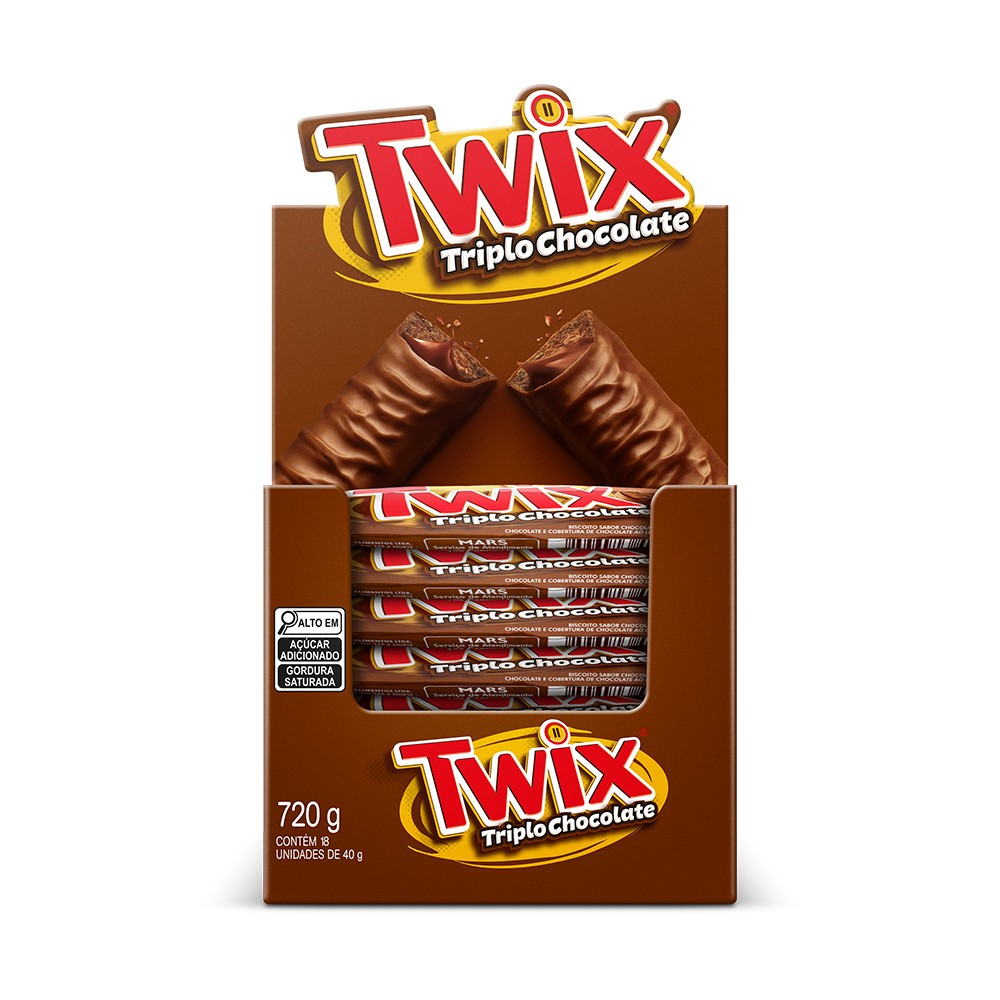 1 Display de Chocolate Twix - Triplo Chocolate - 18 unidades x 40g ...