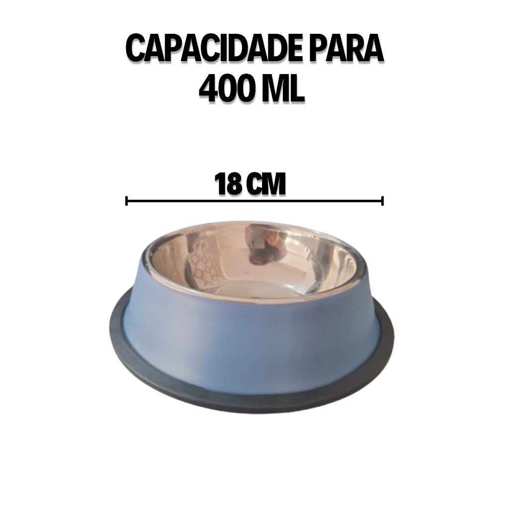 Vasilha Comedouro Pet ração e agua para cães e gatos em Inox (P)- 400ml ...