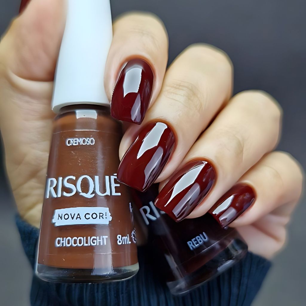 Kit 2 Esmaltes Risqué Misturinha Chocolight Rebu Tons Marrons Esmalte ...