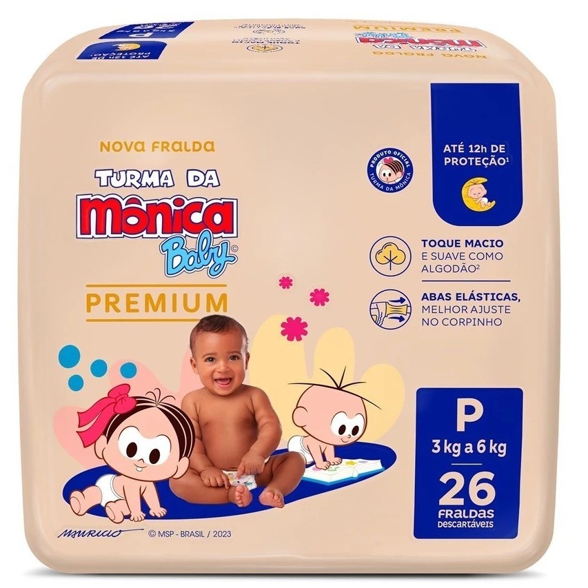 Fralda Turma da Mônica Baby Premium Jumbo P com 26un | Shopee Brasil