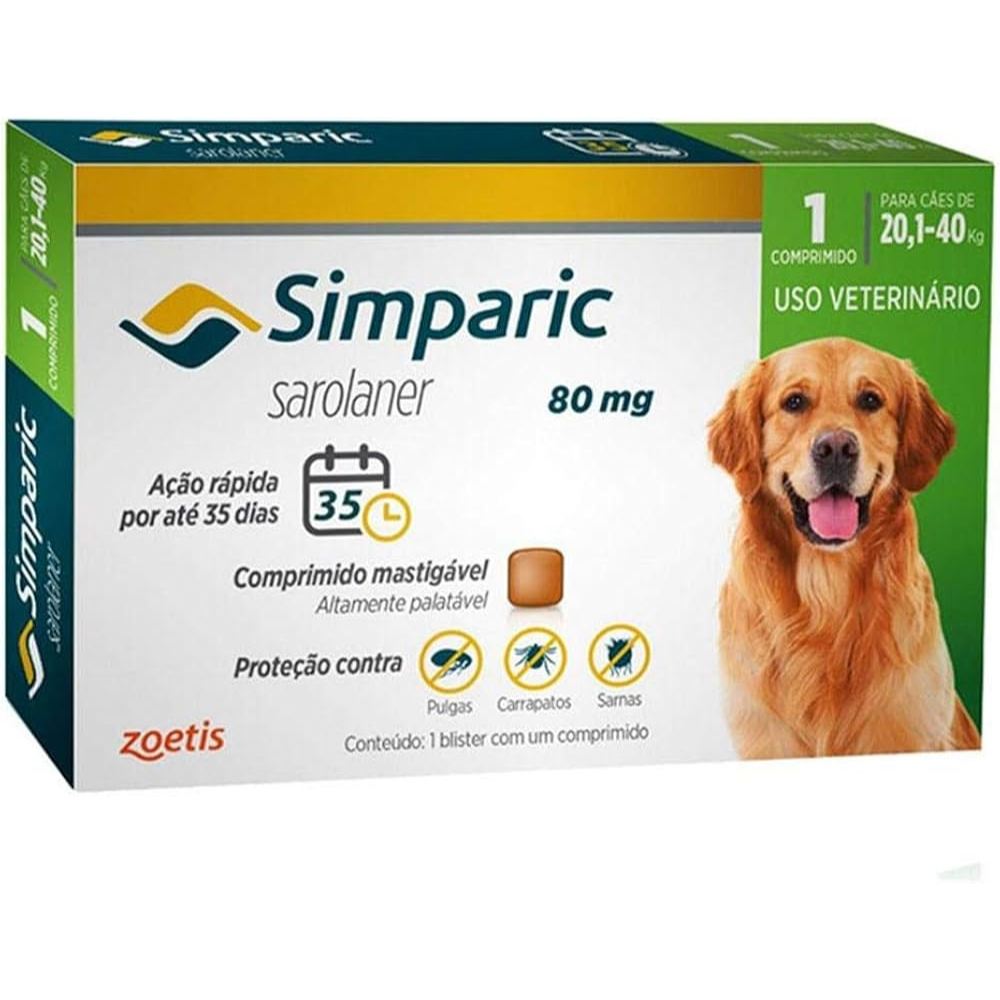 Simparic Sarolaner 80mg Zoetis 1 Comprimido 20,1-40kg | Shopee Brasil