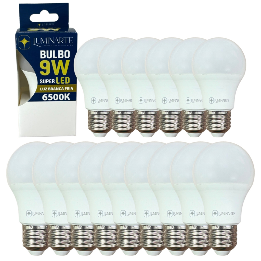 Kit 15 Lâmpadas Led 9W Bulbo 6500k Branco Frio (LUZ BRANCA) E27 Bivolt ...