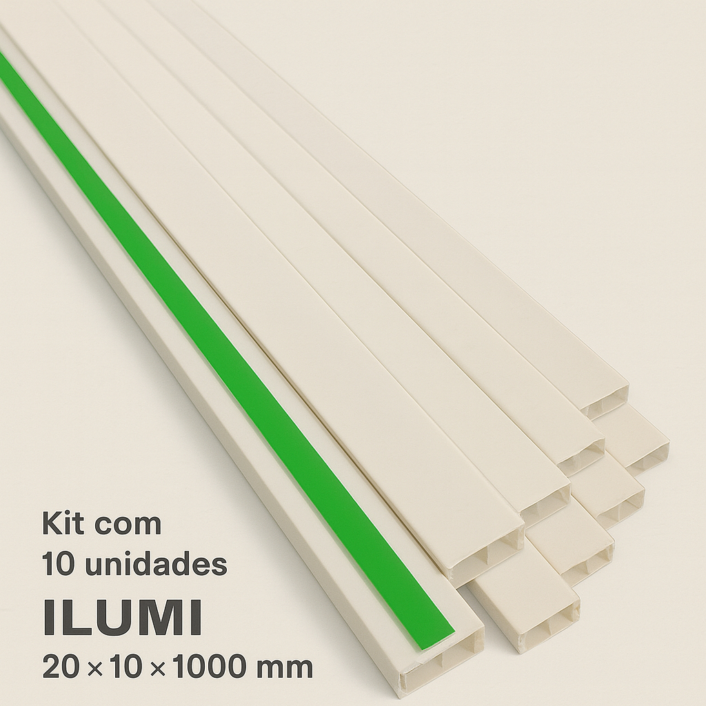 Kit 10 Canaleta Ilumi 20x10x1000mm Branco Com Divisoria Com Fita ...