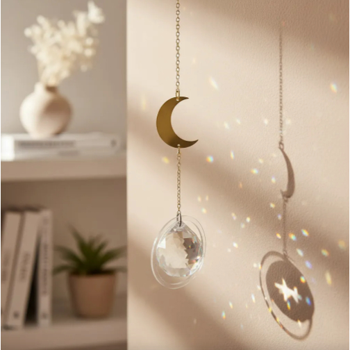 Cristal Prisma Suncatcher Lua - Fio de Luz Fengshui - Captador de Sol ...