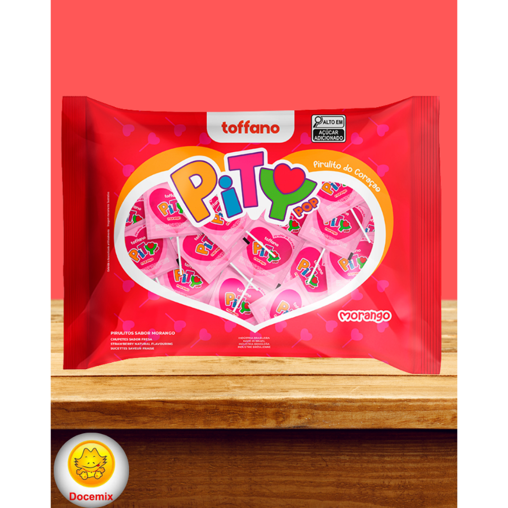 Pirulito Pity Pop Morango Coração 200g - Toffano | Shopee Brasil