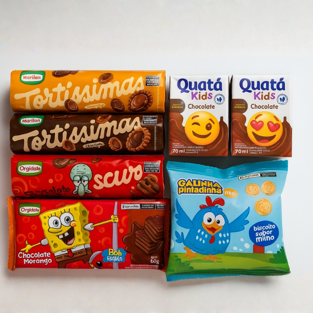 Kit Merenda Escolar Infantil Lancheira Completa com Biscoitos e ...