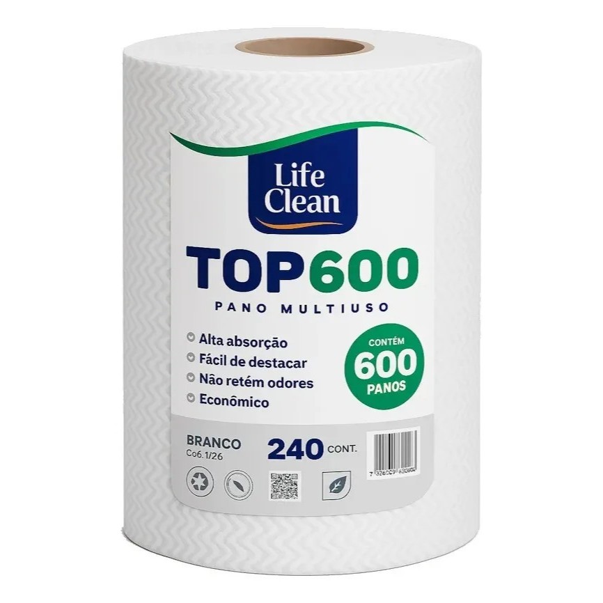 Rolo de Pano Multiuso Top 35g c/600 28x40cm Branco 240m Life Clean ...