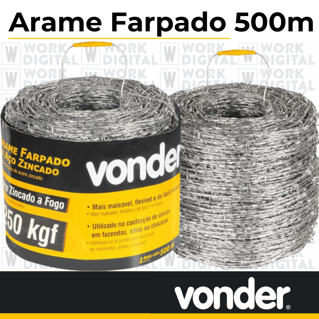 Arame farpado zincado a fogo 500 metros 250 kgf VONDER | Shopee Brasil