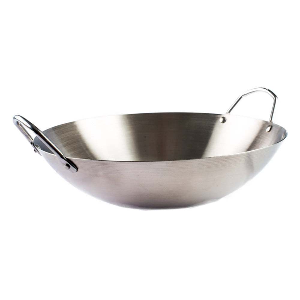 Panela Wok Aço Inoxidável Yakissoba Chinesa Com Alça - 38cm Diâmetro ...