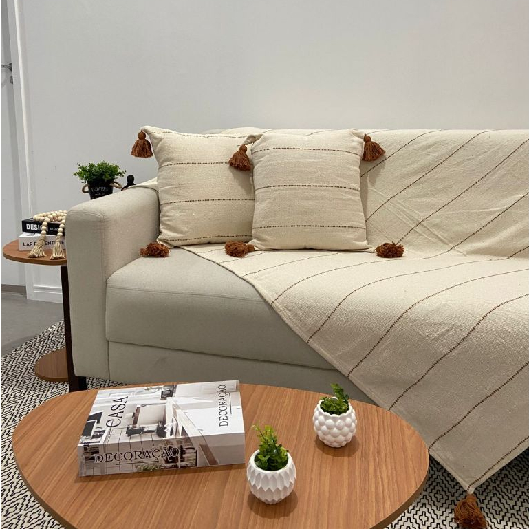 Kit Capa Almofada Pompom Friz Caramelo ( 2 Capas + 1 Xale ) Estilo ...