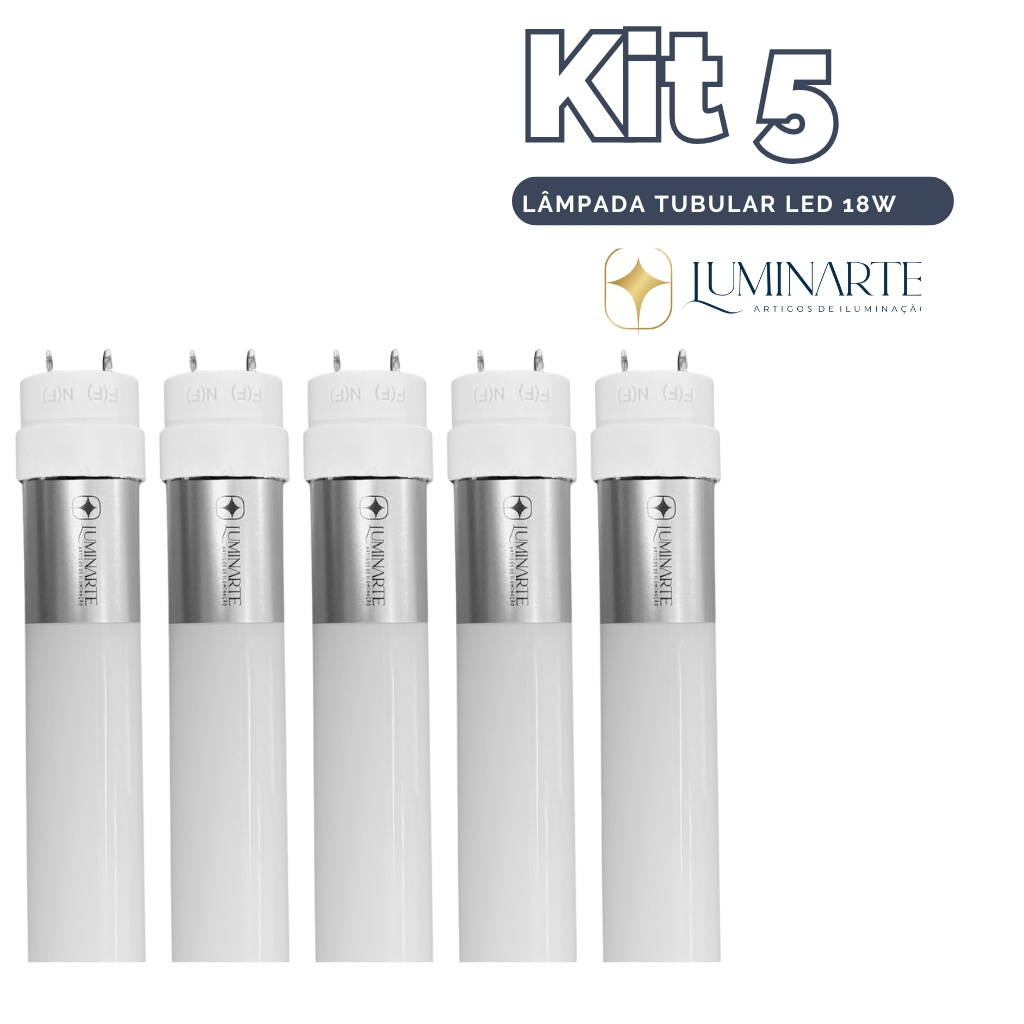Kit 5 Lâmpadas Led Tubular T8 Bivolt 9w 60cm G13 Vidro 6500k Branco ...
