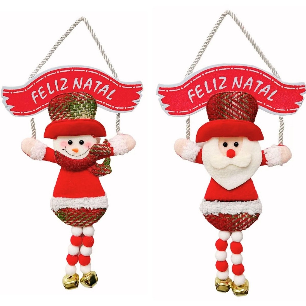 Papai Noel ou Boneco de Neve com Placa Feliz Natal Perna Mole c/Guizo | Shopee Brasil