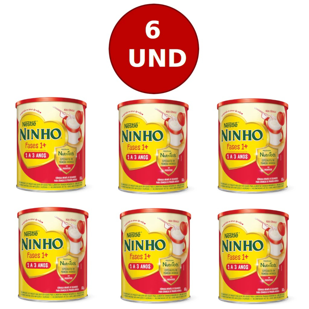 KIT C/6 NESTLE LEITE NINHO 800GR 1 a 3 ANOS 6UND 800gr CADA FASES1 ...