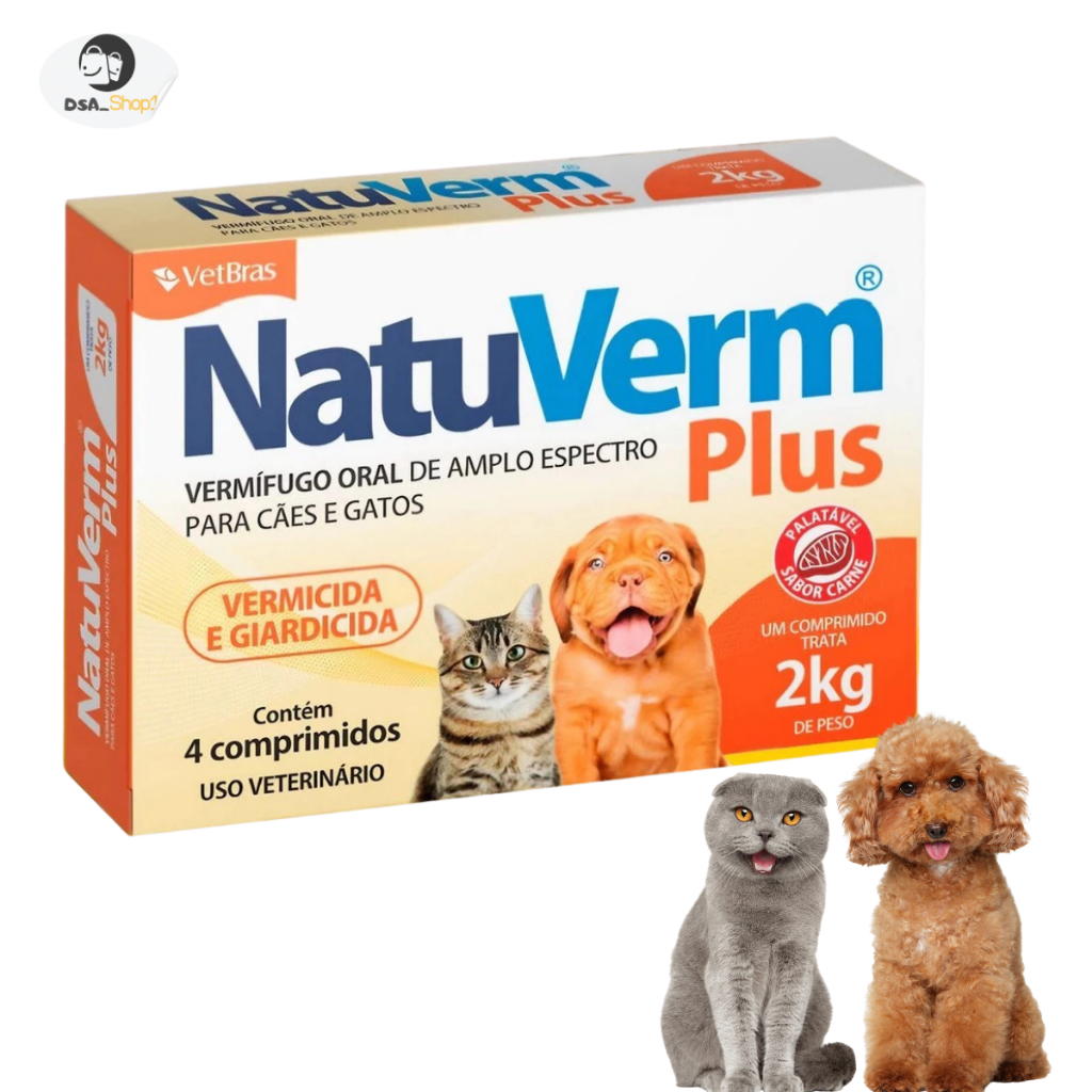 Natu Verm Plus Caixas C/4 Comprimidos Vermífugo Sabor Carne para Cães e ...