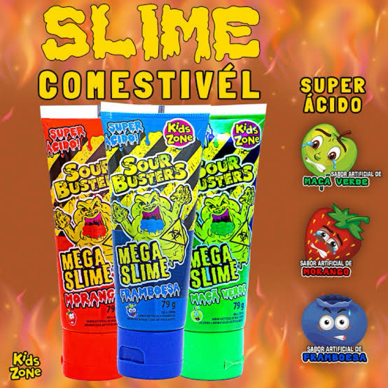 Bala Líquida Mega Slime Acída Sour Buster Sabores Bisnaga 79g Kids Zone ...