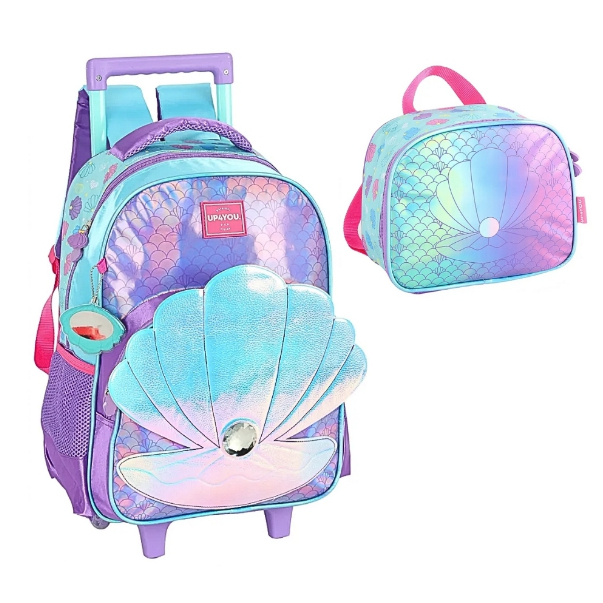 Kit Mochila Com Rodinhas e Lancheira Up4you Feminina Violeta Concha ...