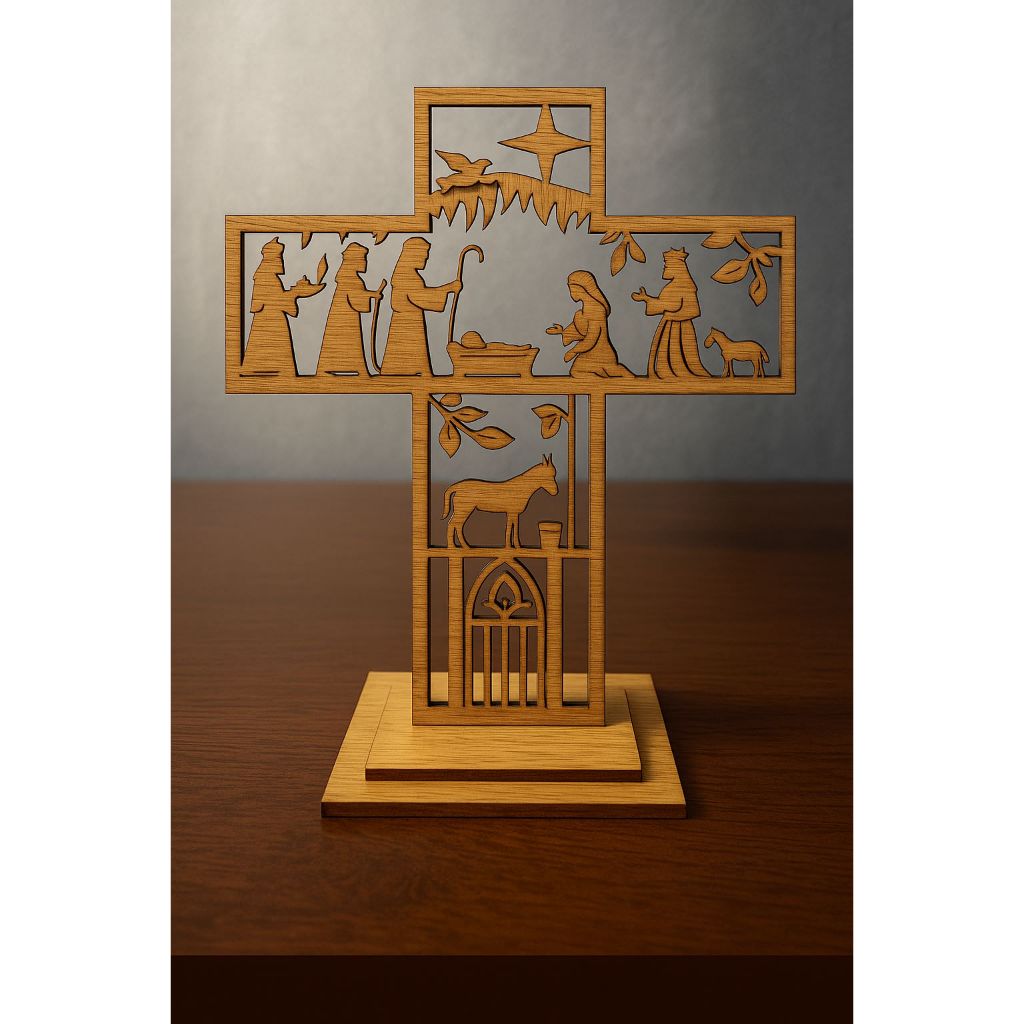 Enfeite Religioso Natalino Cruz Nascimento de Jesus em MDF 3mm Kit 10 ...
