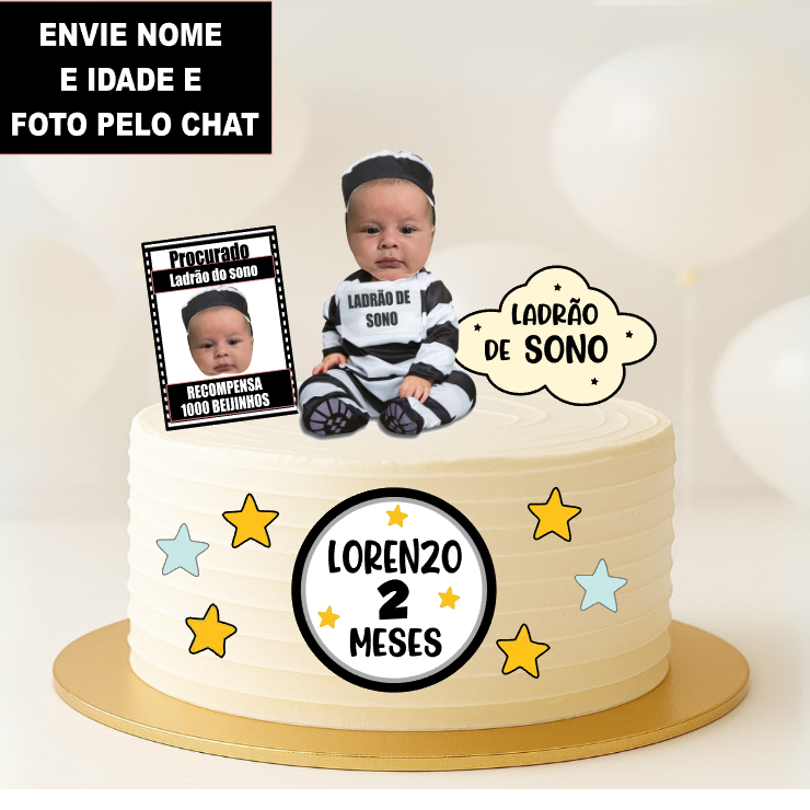Topo de Bolo Ladrão de sono/Ladra de Sono com foto rosto do bebê ...