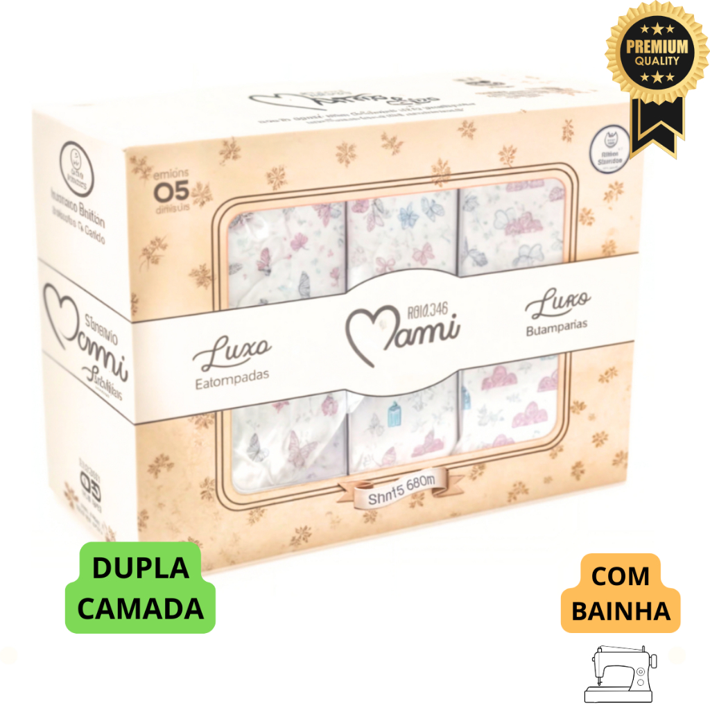 Kit 5 Fralda Pano 100% Algodão Caixa Duplo Bainha Enxoval de Bebê ...