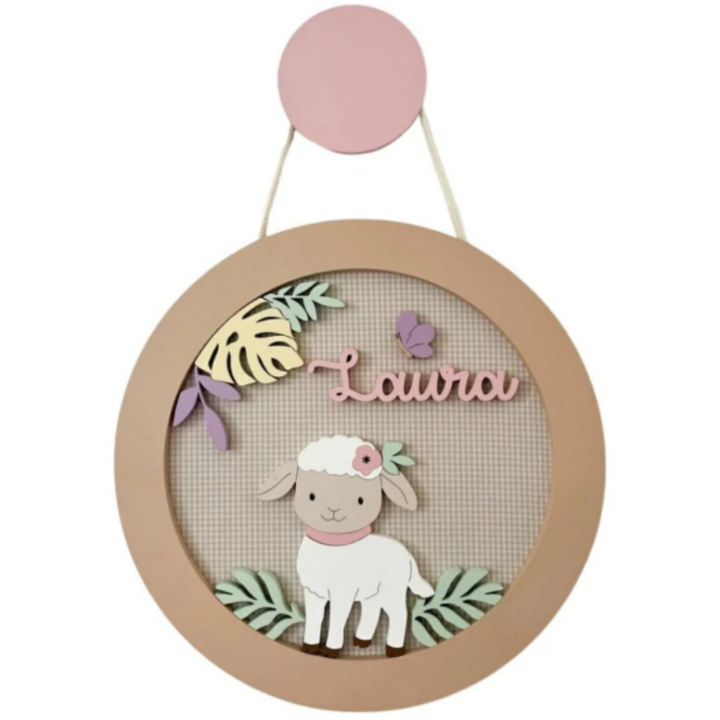 Quadro Porta Maternidade Ovelhinha • Tons Candy • Nome Personalizado ...