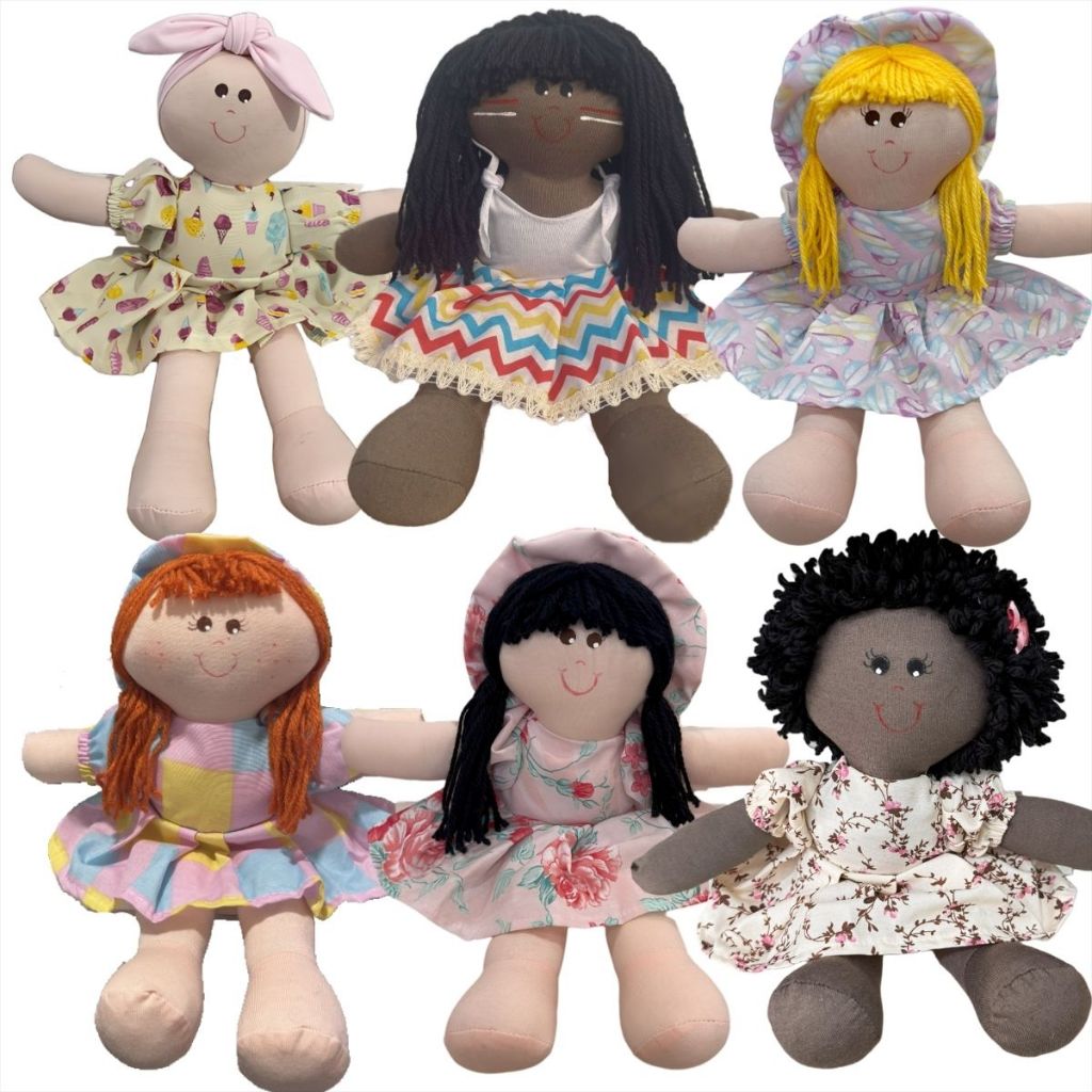 Boneca De Pano Menina 30Cm Negra Ou Castanha | Shopee Brasil
