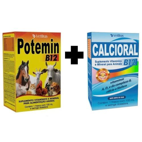 Kit Potemin 120ml + Calcioral B12 De 100ml Vitaminas Para Animais De ...