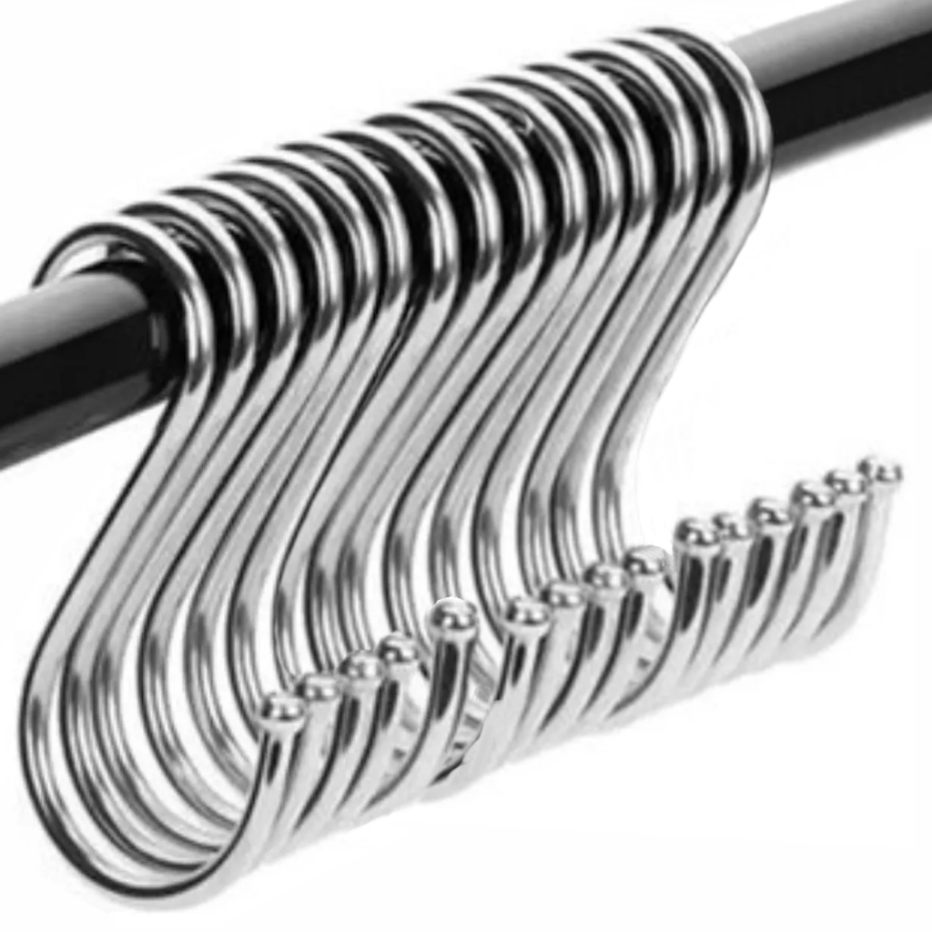 Kit 15 Ganchos Aço Inox 10x4,8cm Tipo S Multiuso Barra Organizador ...
