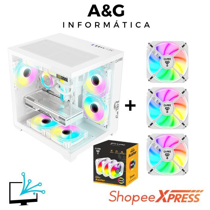 Gabinete Gamer Cubo Aquario Grodd Snow Branco + Kit 3 Fans Snow Branco ...