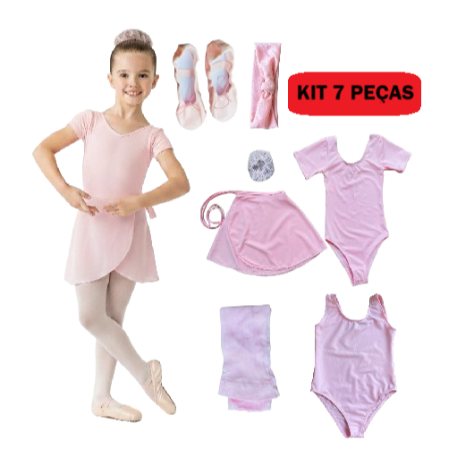 Kit Ballet Infantil 7 Itens COMPLETO – Uniforme Roupas de Balé e Dança ...