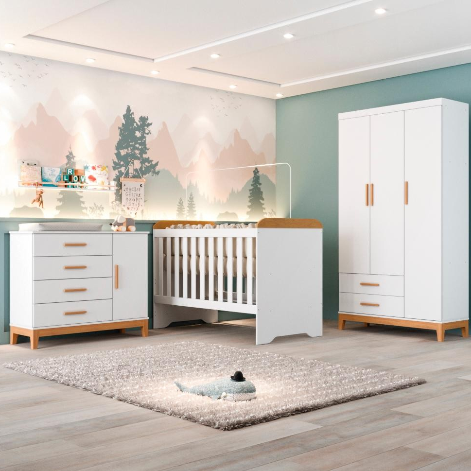 Quarto Bebê Completo Berço Americano 3Em1 Gabrielle Guarda Roupa 3 ...