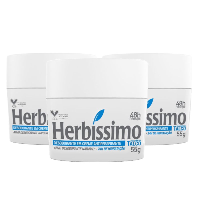 Kit 3 Unidades Desodorante Creme Antitranspirante Talco 55G ...