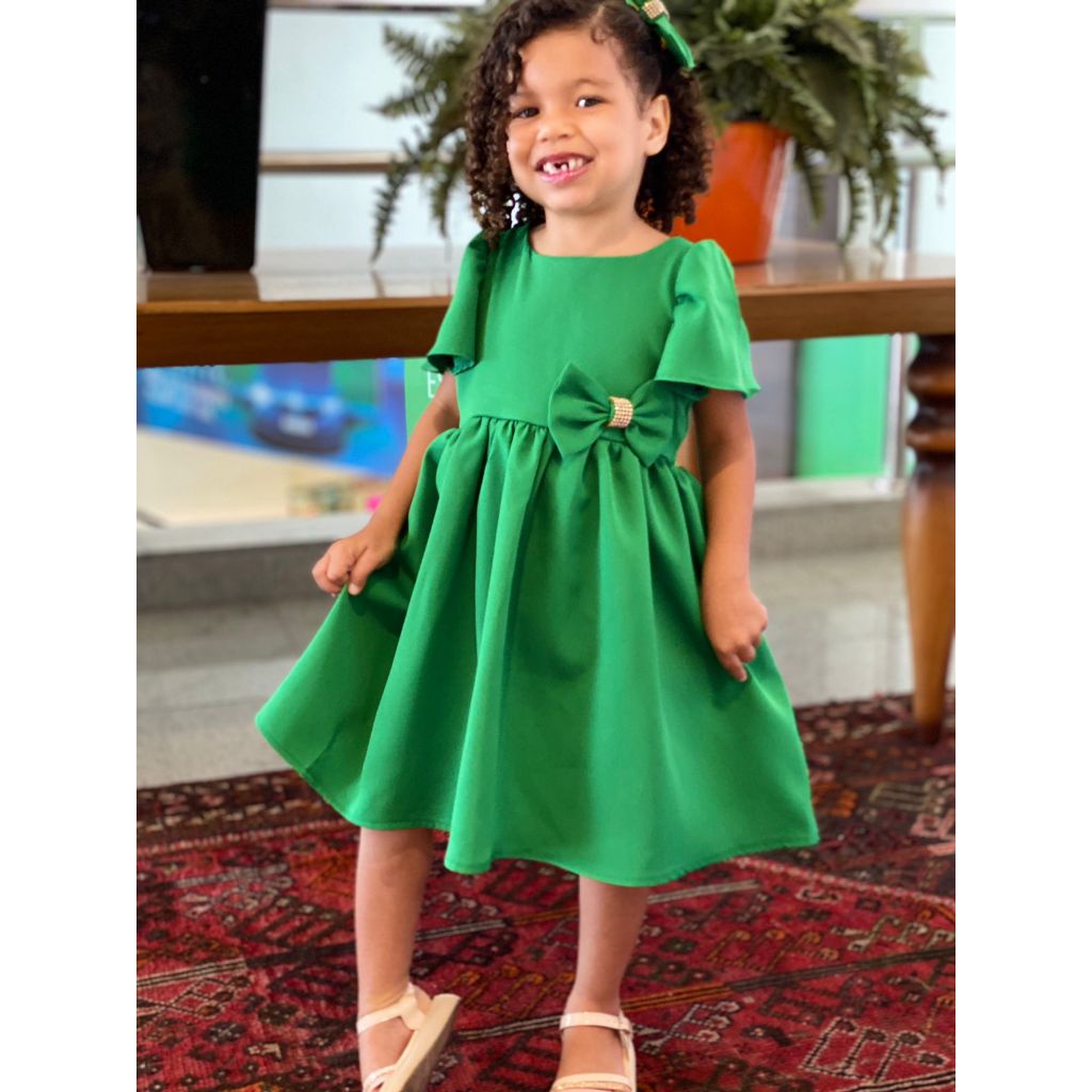 VESTIDO INFANTIL RODADO COM MANGA VERDE BRANCO VERMELHO PARA FESTAS ...
