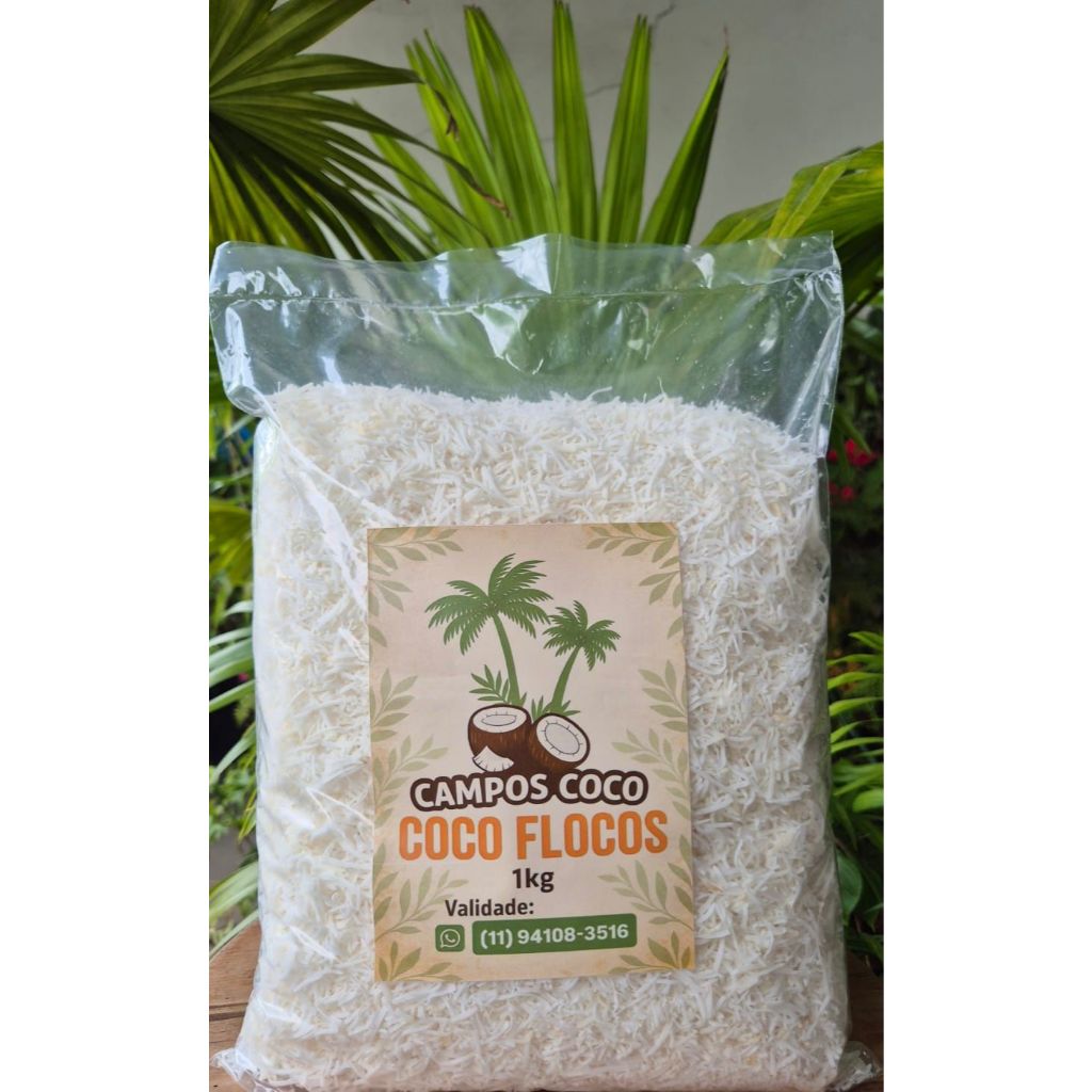Coco Flocos sem açúcar - Campos Coco 500g - 1Kg | Shopee Brasil