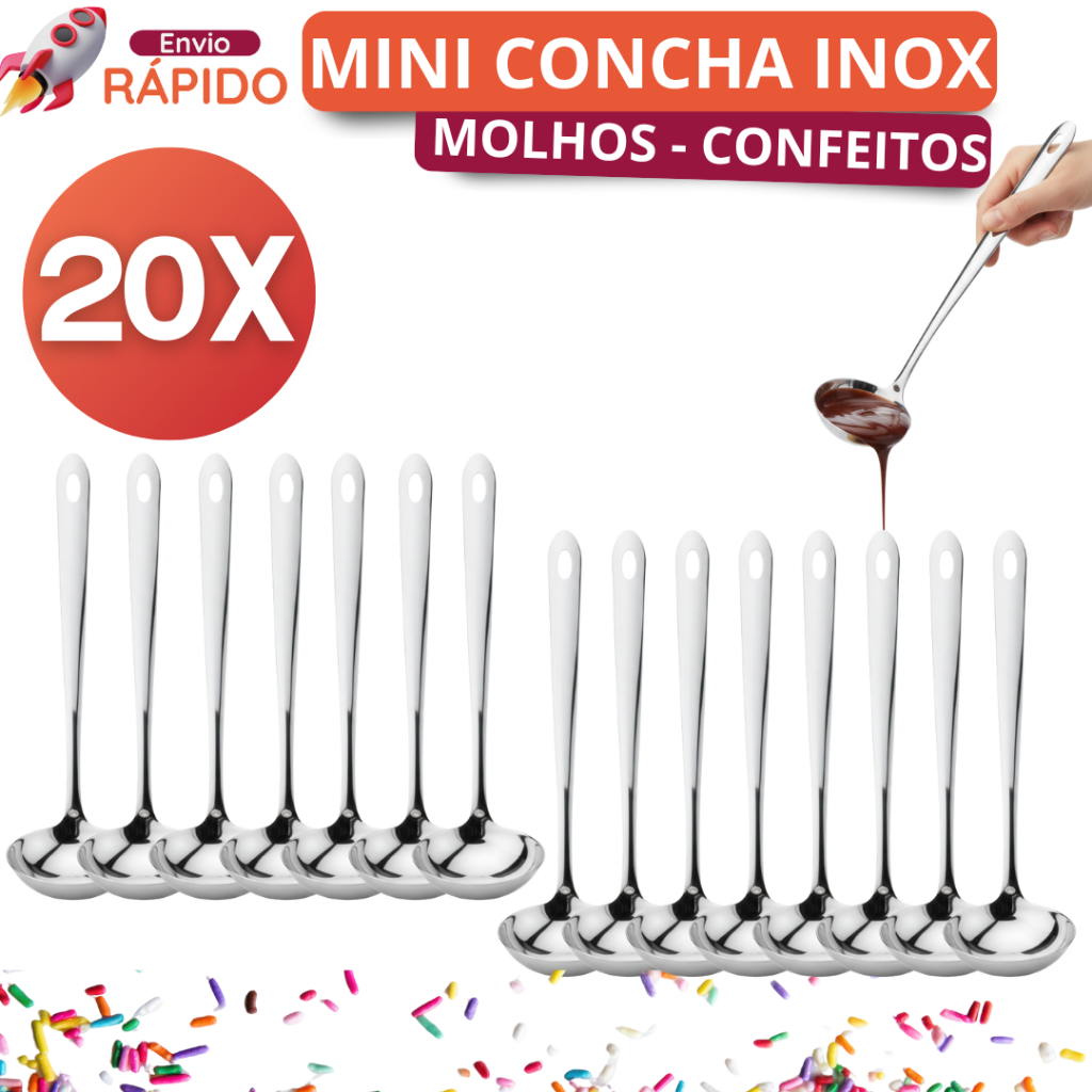 Kit 20 Mini Conchas Inox para Granulados Molhos Caldas Buffet de ...