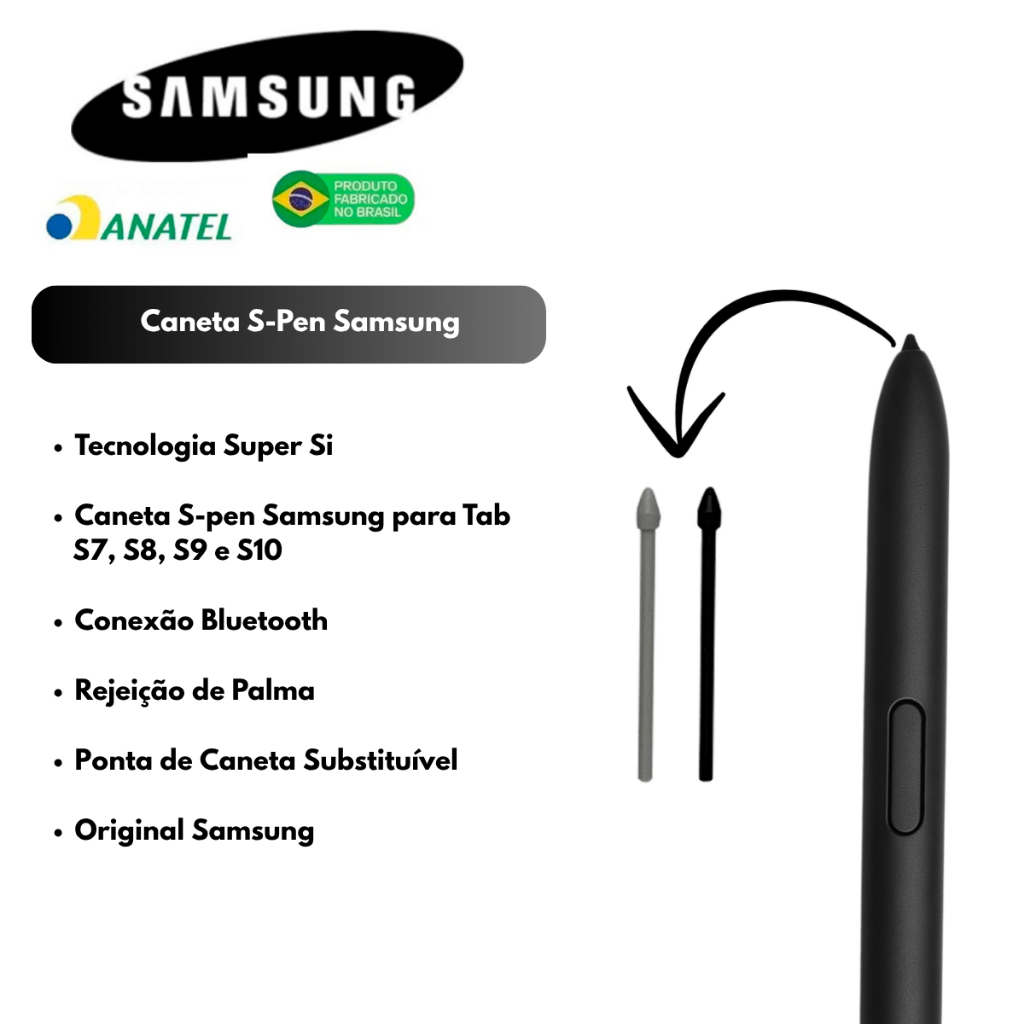 Caneta Samsung S Pen Cinza Tab S8+ Tab S8 Ultra Tab S9 Fe Tab S9 Plus ...