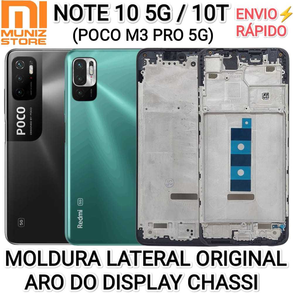 Aro Lateral Redmi Note 10 5G/ 10T/ Poco M3 Pro 5G Xiaomi Moldura Do Display Chassi Original ...