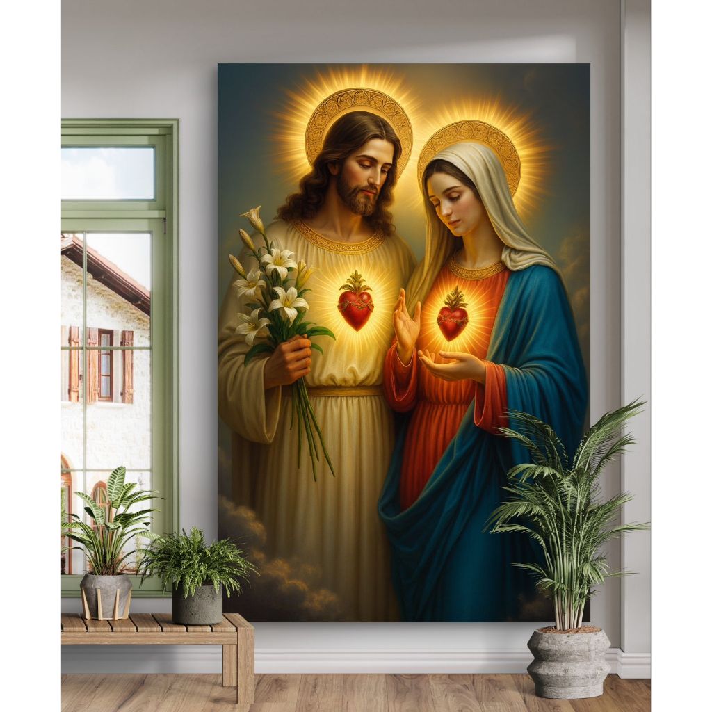 Quadro Decorativo Sagrado Coração de Jesus e Maria Arte Religiosa ...