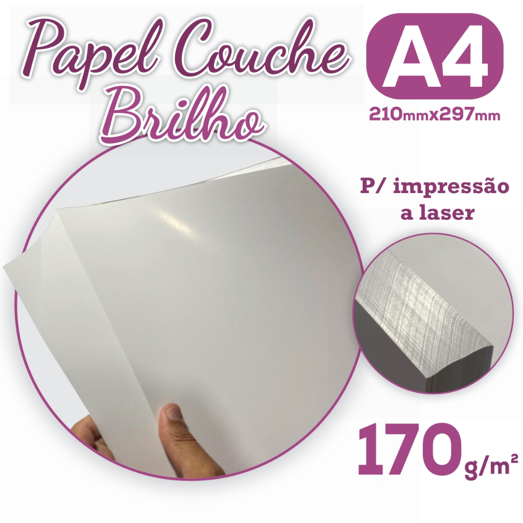 Papel Couche 170g A4 Pacote com 50 Folhas - Folha Branca Lisa Brilho ...