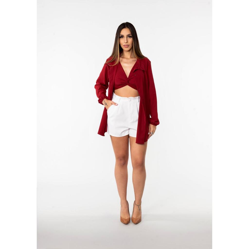 Conjunto 2 peças Liso Top Com Amarração e Camisa Estilo Shamise ...