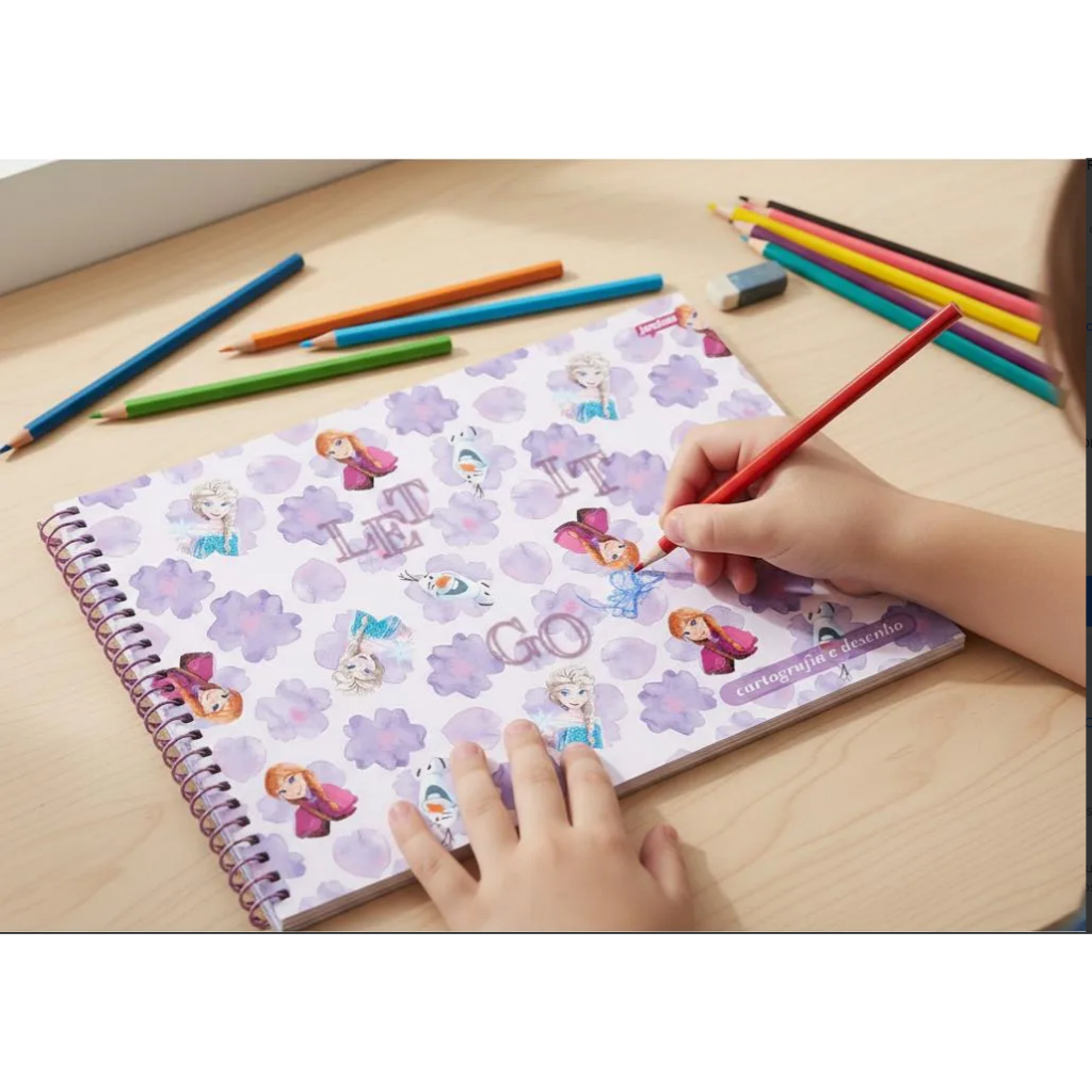 Caderno Cartografia Desenho Frozen Disney Jandaia 80 Fls Sem Pauta Elsa ...