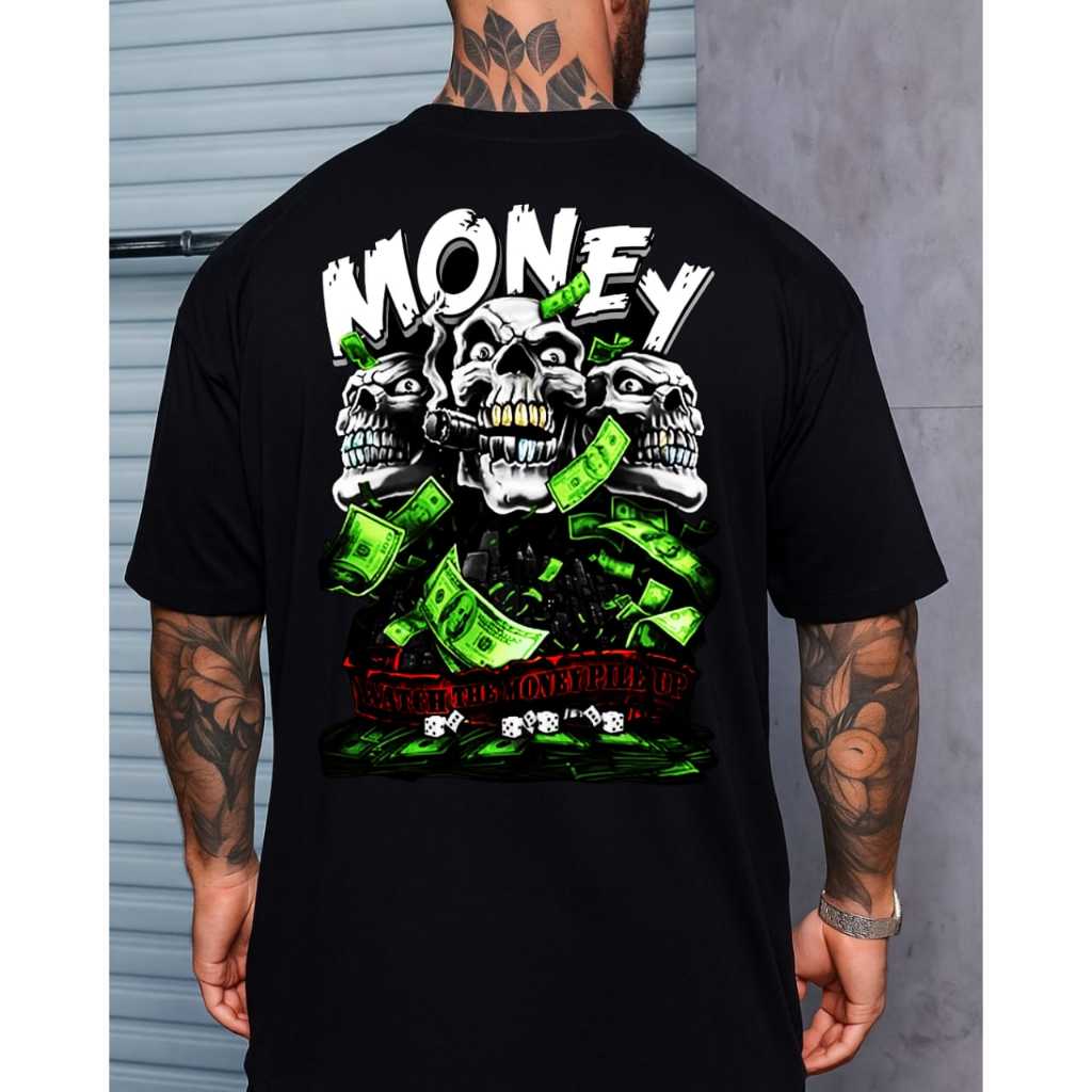 Camiseta Oversized Masculina Money Caveira Streetwear Estampa Exclusiva ...