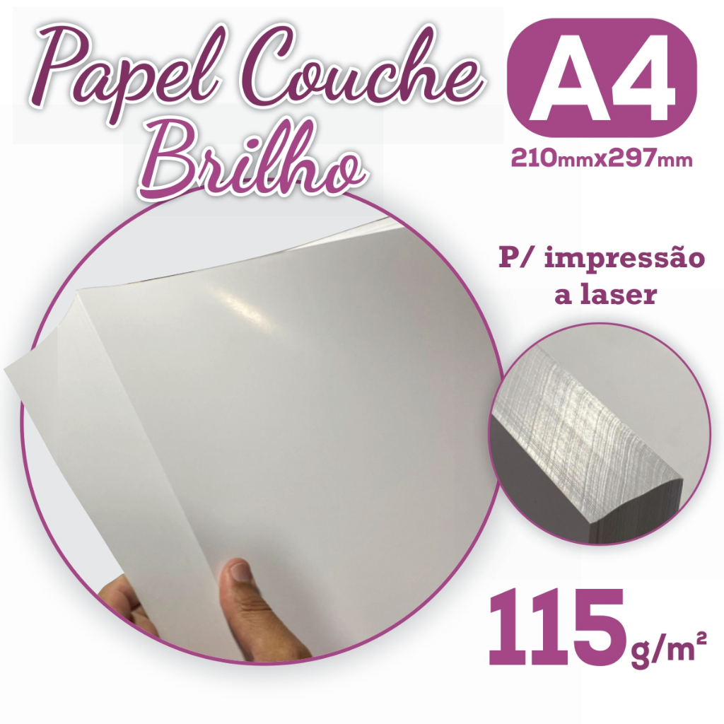 Papel Couche Brilho A4 115g Pacote com 50/200 Folhas - Branco Liso ...