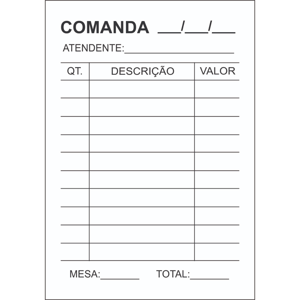 10 Bloco de Comanda Pedido Mesa Restaurante Bar Lanchonete 7x10 cm com ...