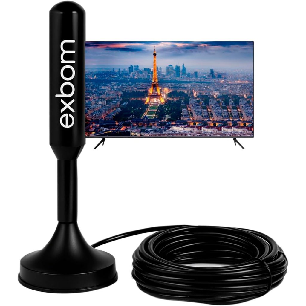 Antena Digital Interna Externa HDTV 4K Cabo 5m Base Imã Potente Prova D ...